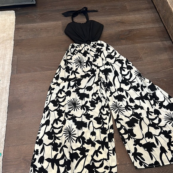 Aakaa | Pants & Jumpsuits | Black And White Floral Jumpsuit | Poshmark